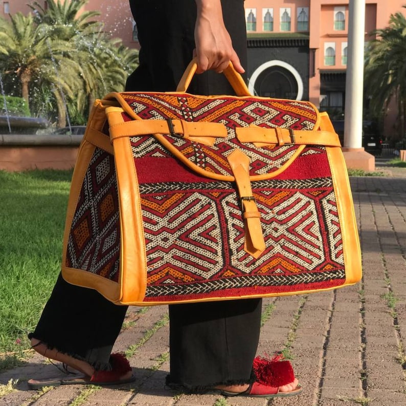 Vintage Carpet Bag Large Kilim Travel Bag Carpet Leather Weekend Bag ...