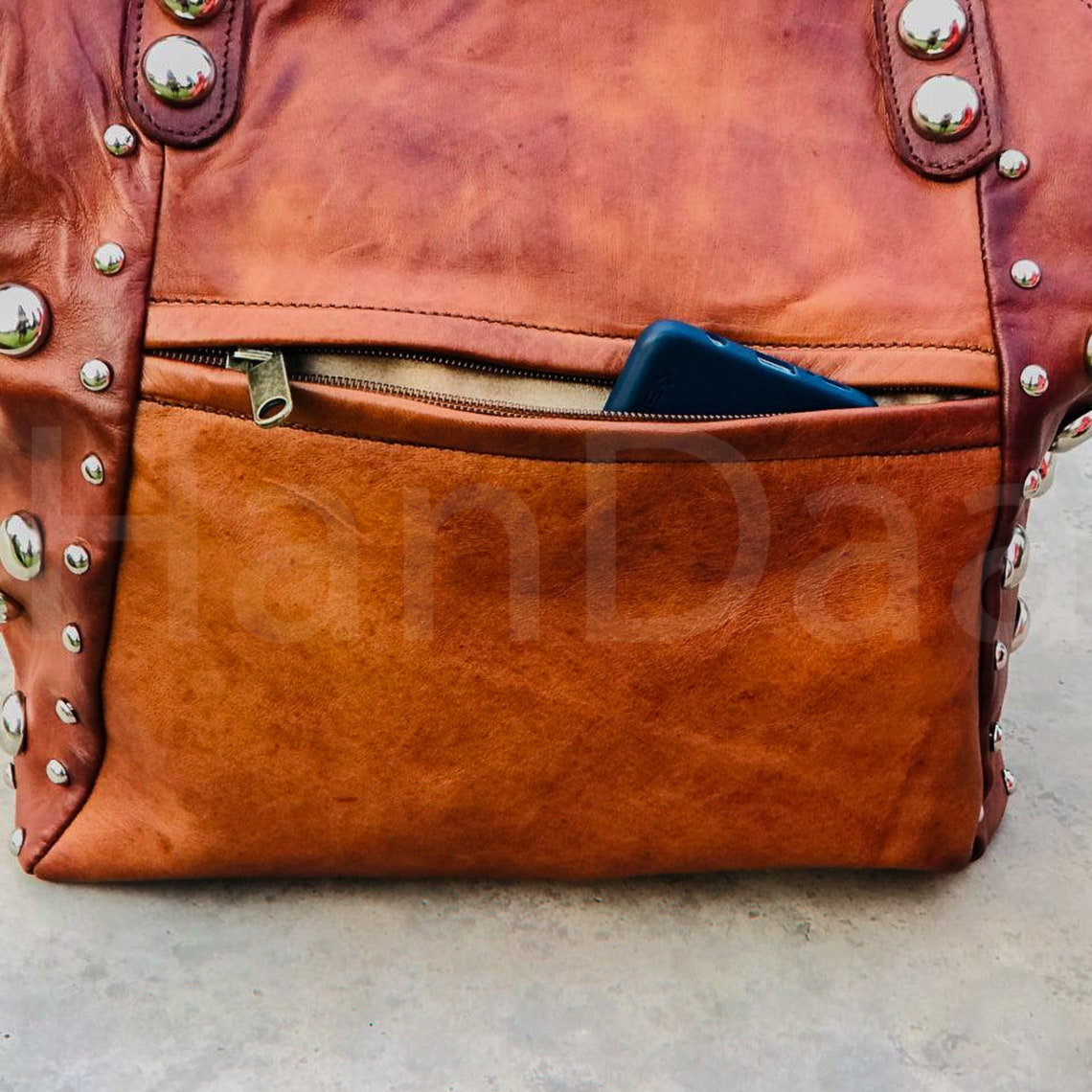 Polka Dot Studded Leather Tote Bag Polka Dot Leather Shoulder - Etsy