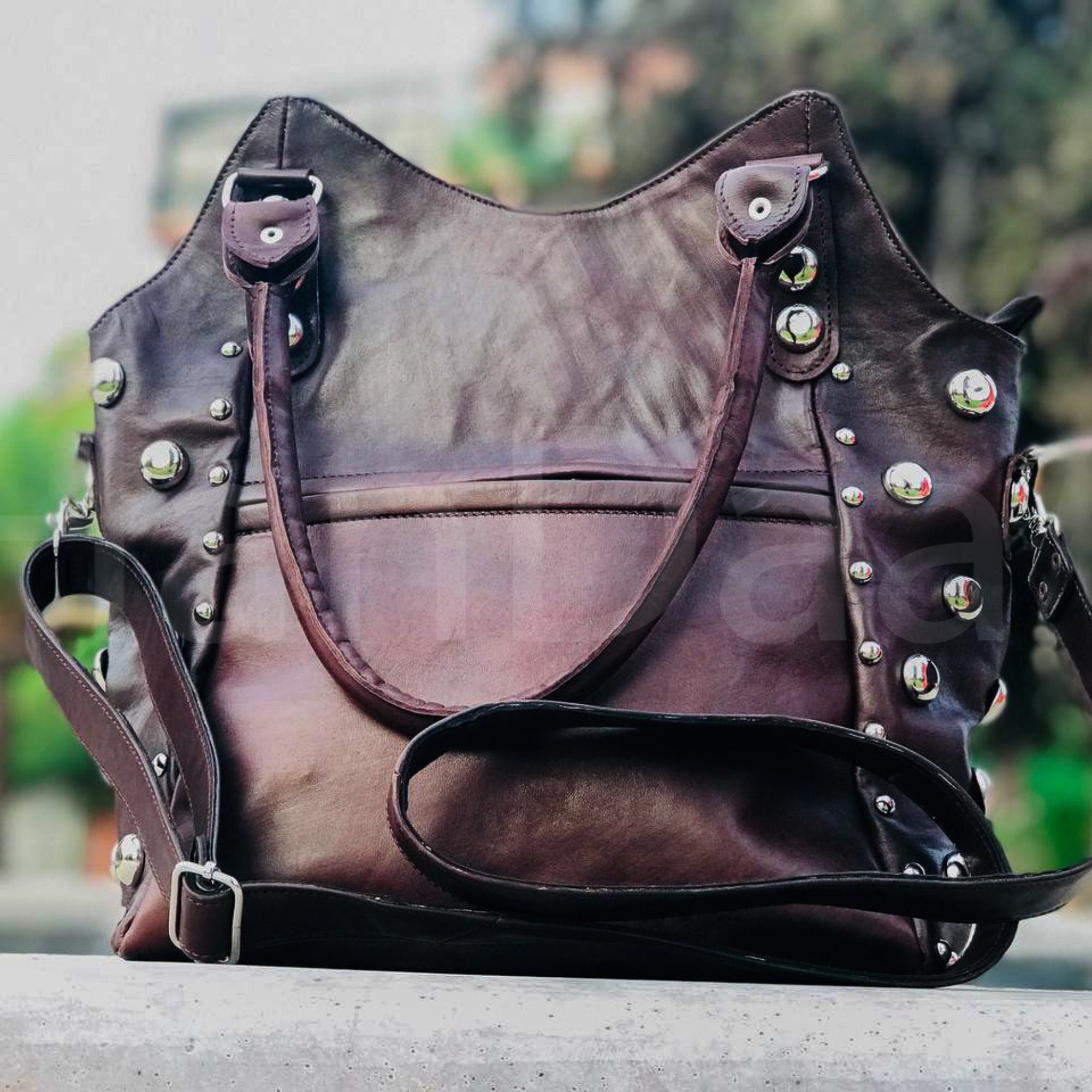 Polka Dot Studded Leather Tote Bag Studded Leather Handbag - Etsy