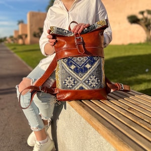 Moroccan Vintage-inspired Leather Roll Top Backpack | Handmade ...