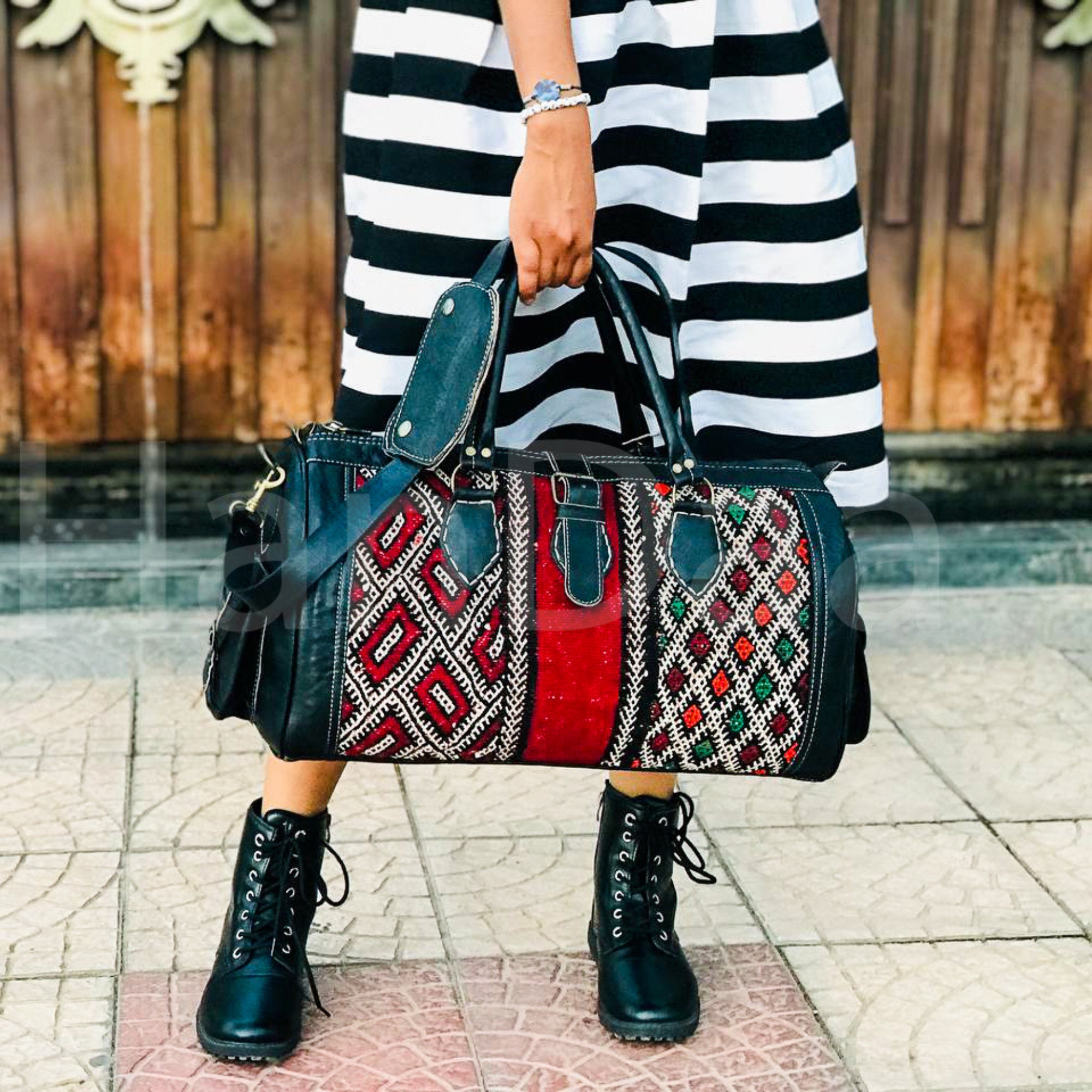 Carpet Leather Weekend Duffel Bag for Women & Men Kilim - Etsy