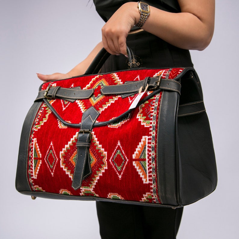 Personalized Kilim Travel Bag, Carpet Leather Weekend Bag for Both ...