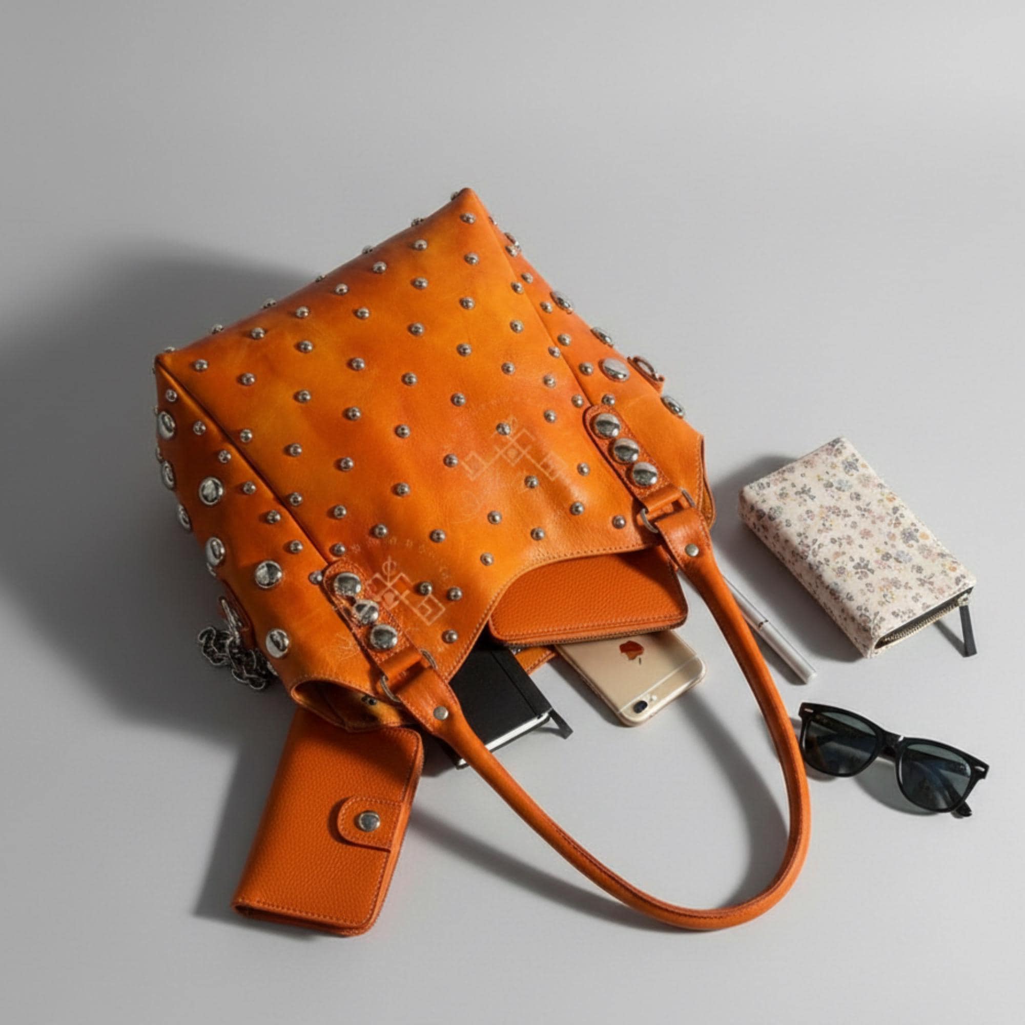 Black Silver Studded Bag, Studded Leather Handbag, Luxurious Tote Bag ...