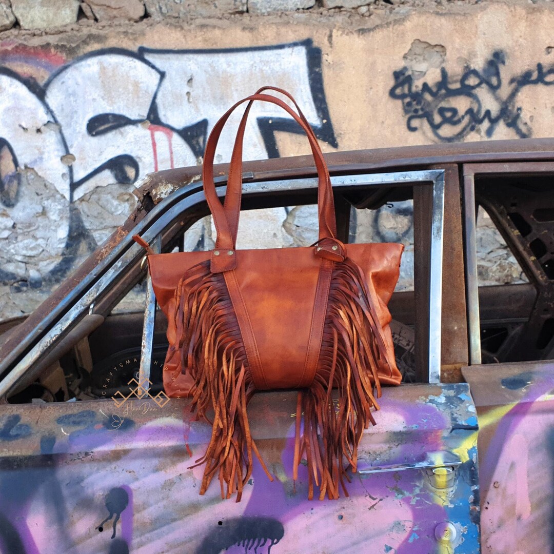 Brown Fringe Leather Fringe Bag, Festival Shakira Cross-body Bags ...