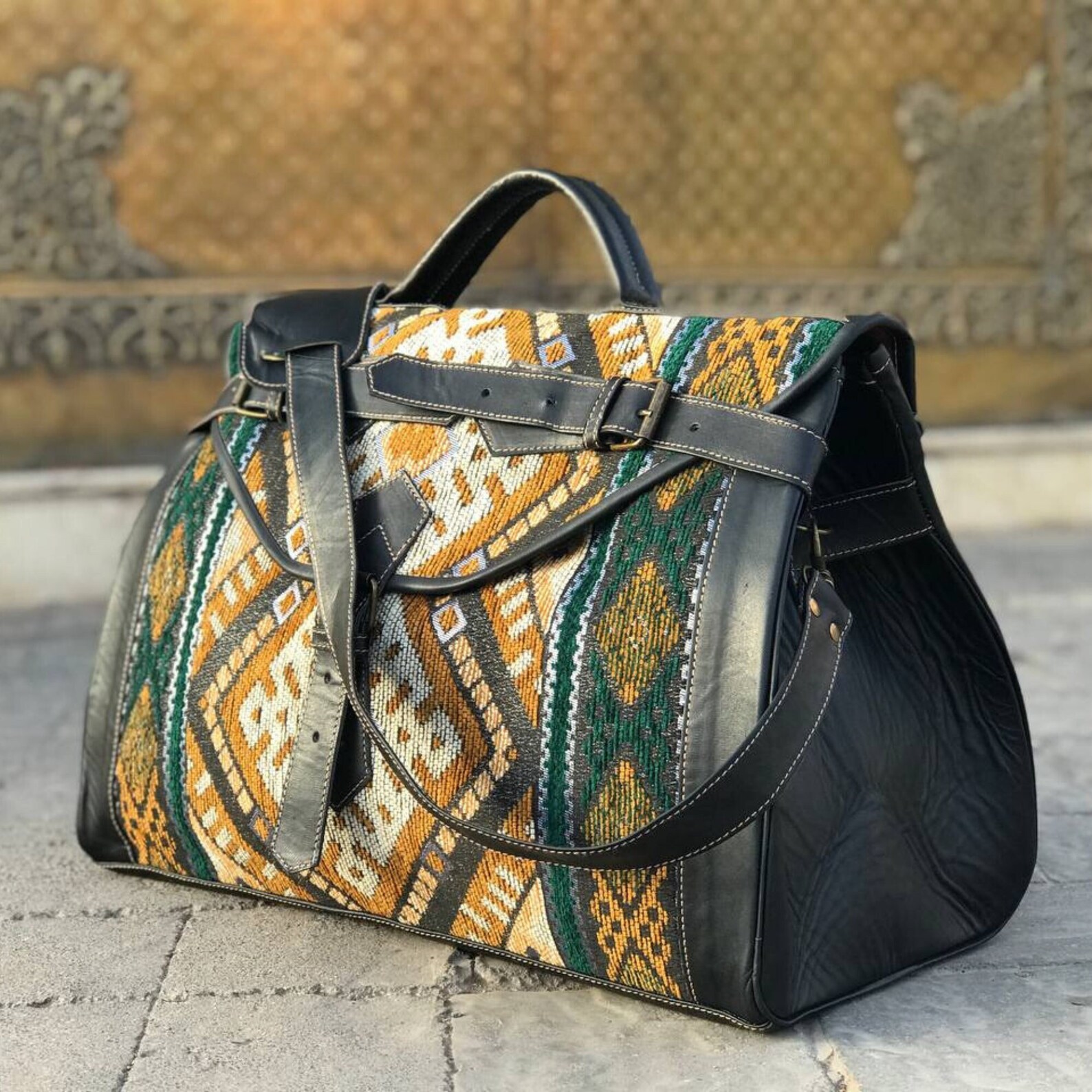 Black Kilim Travel Bag | Victorian Carpet Bag Mary Poppins | Vintage ...