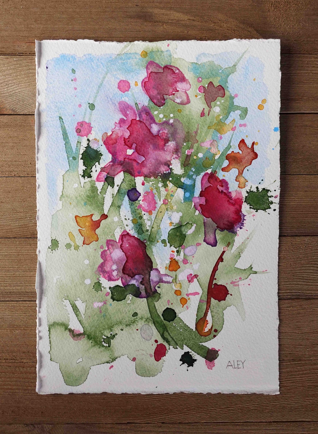 Vibrant Colorful Loose Abstract Florals Original Watercolor Painting by ...