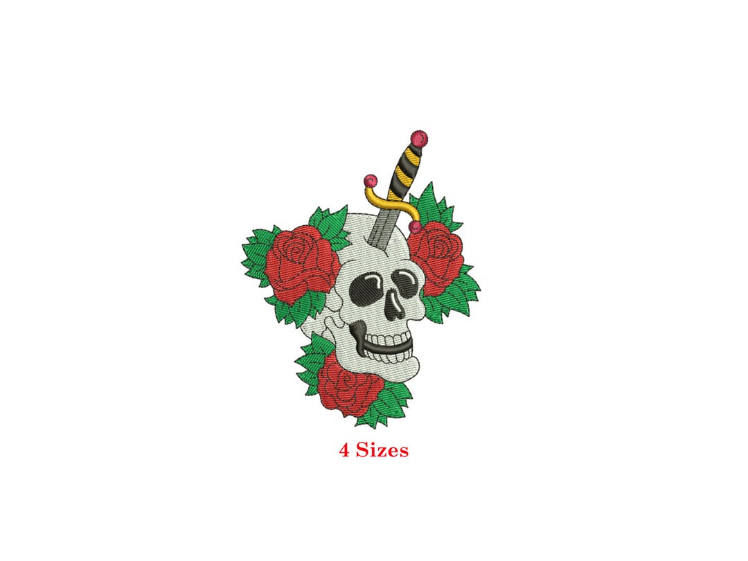 Skull Red Rose Sword Machine Embrodiery Design / Skull Red Rose / Sword ...