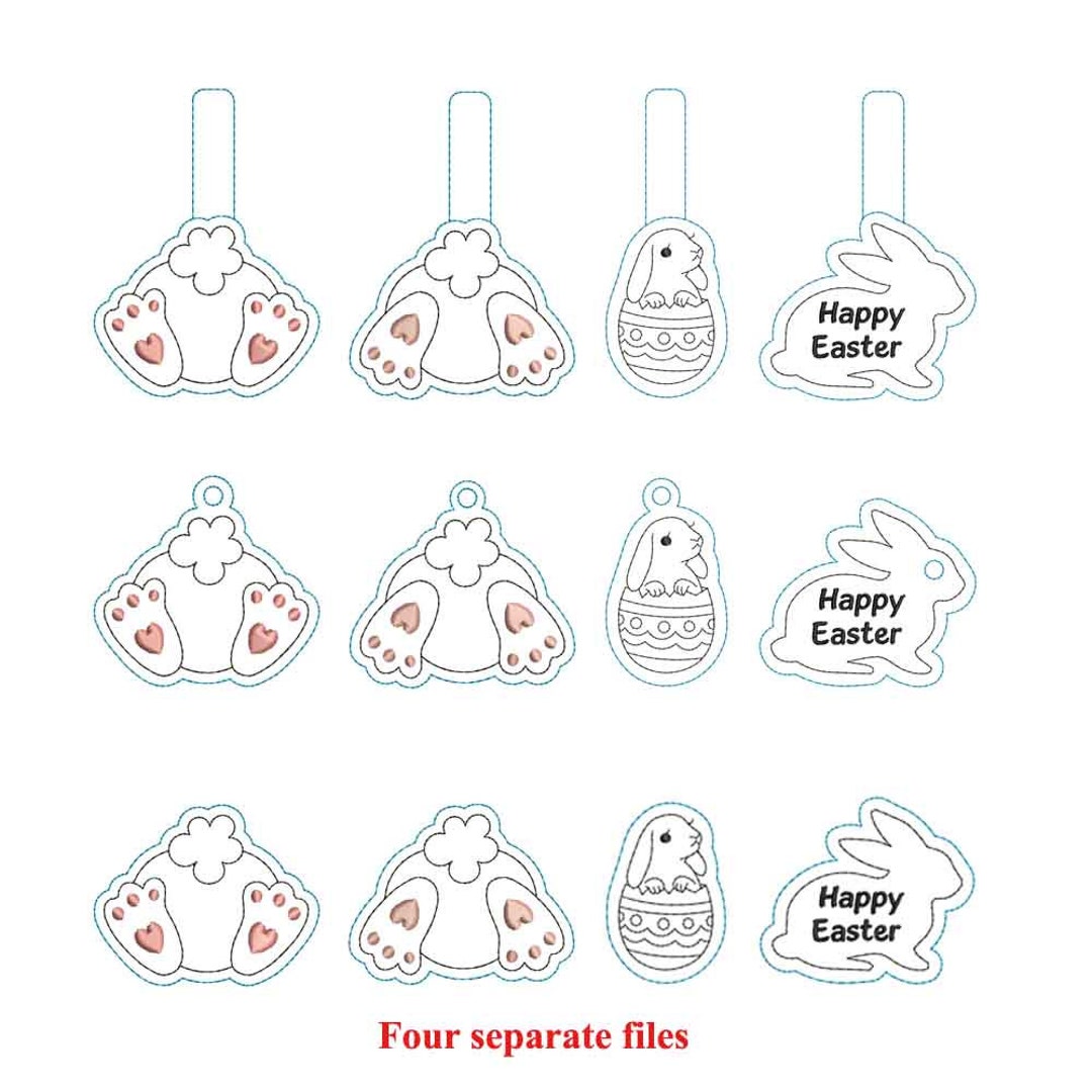 Cute Easter Bunny Back Key Fob Machine Embroidery Design / Easter Bunny ...