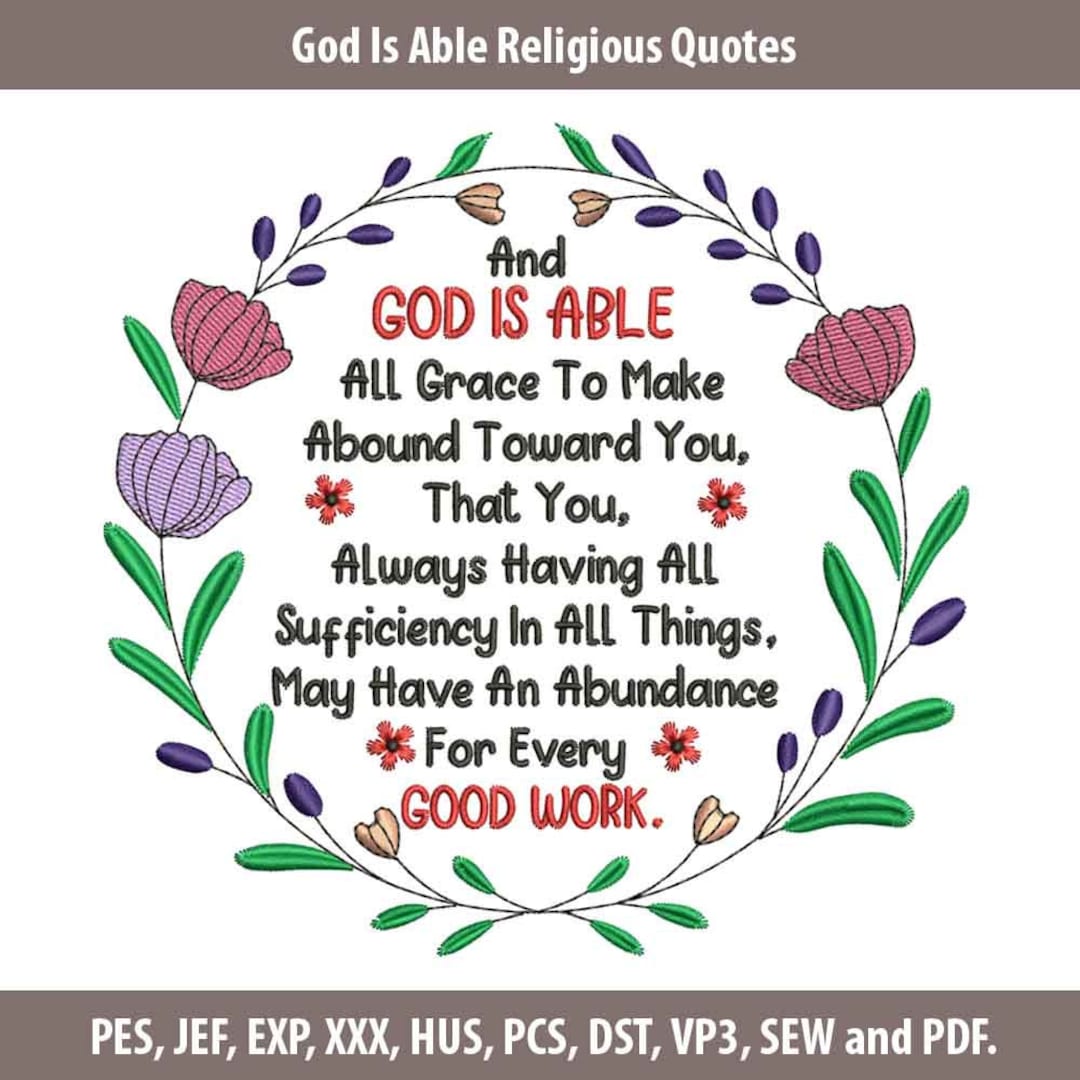 God is Able Machine Embroidery Pattern | All Grace to Make Abound ...