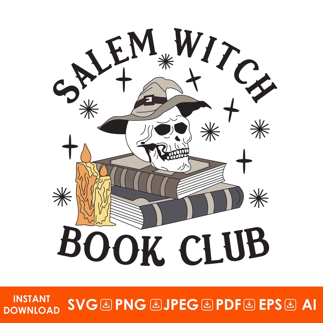 Salem Witch Book Club Clipart, Spooky Season Skull (digital Download ...