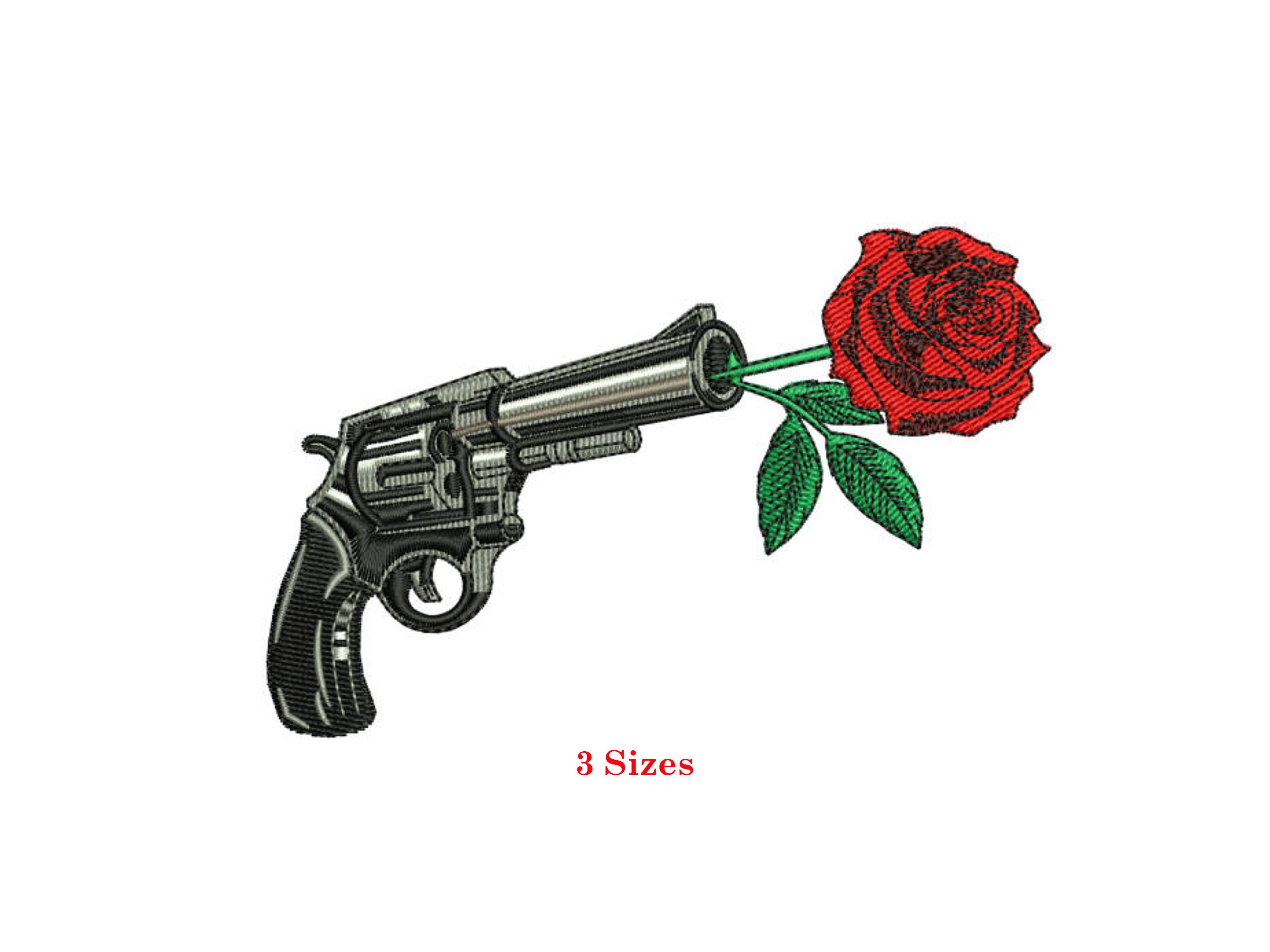 Gun With Rose Machine Embrodiery Design / Gun Rose / Gun / Red - Etsy