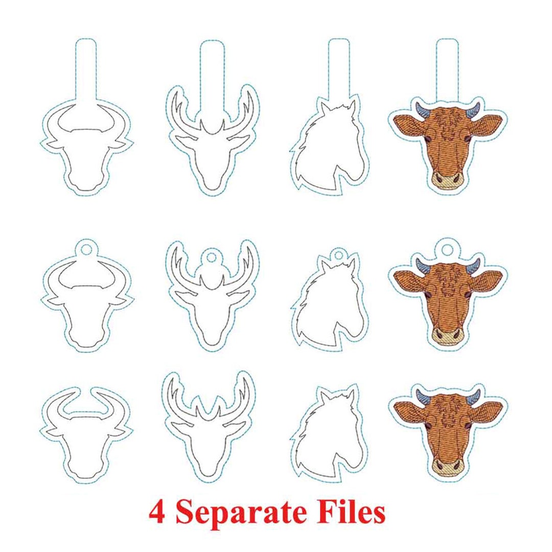 ITH Cow Farm Key Fob Machine Embroidery Design / Deer Farm Gift Snap ...