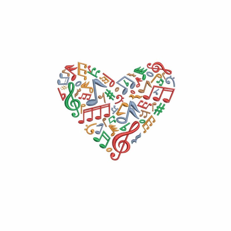 Music Notes Heart Machine Embroidery Design / Music Notes / | Etsy