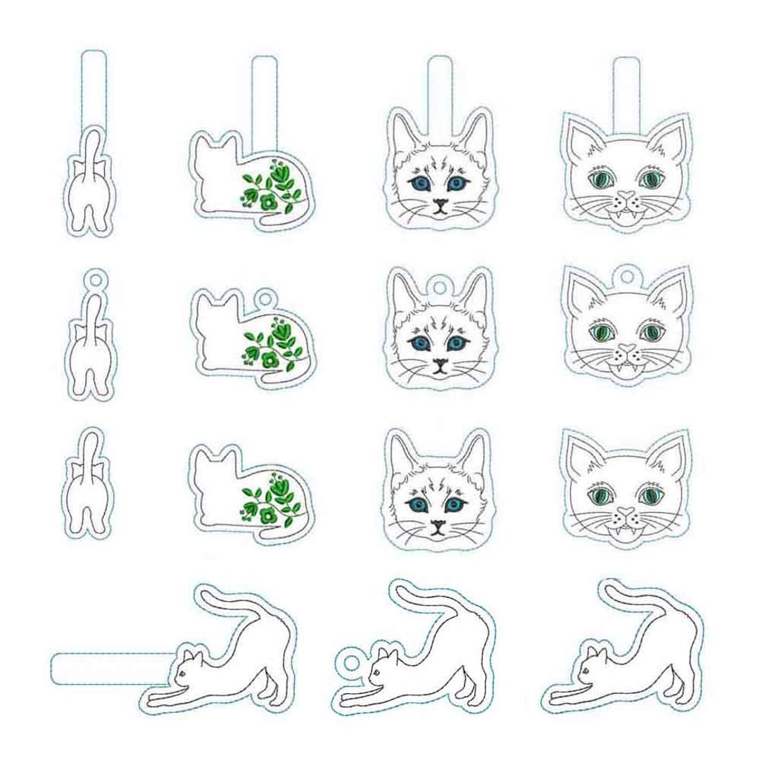 ITH Cat Key Fob Set Machine Embroidery Design / Cat Face Keychain Gift ...