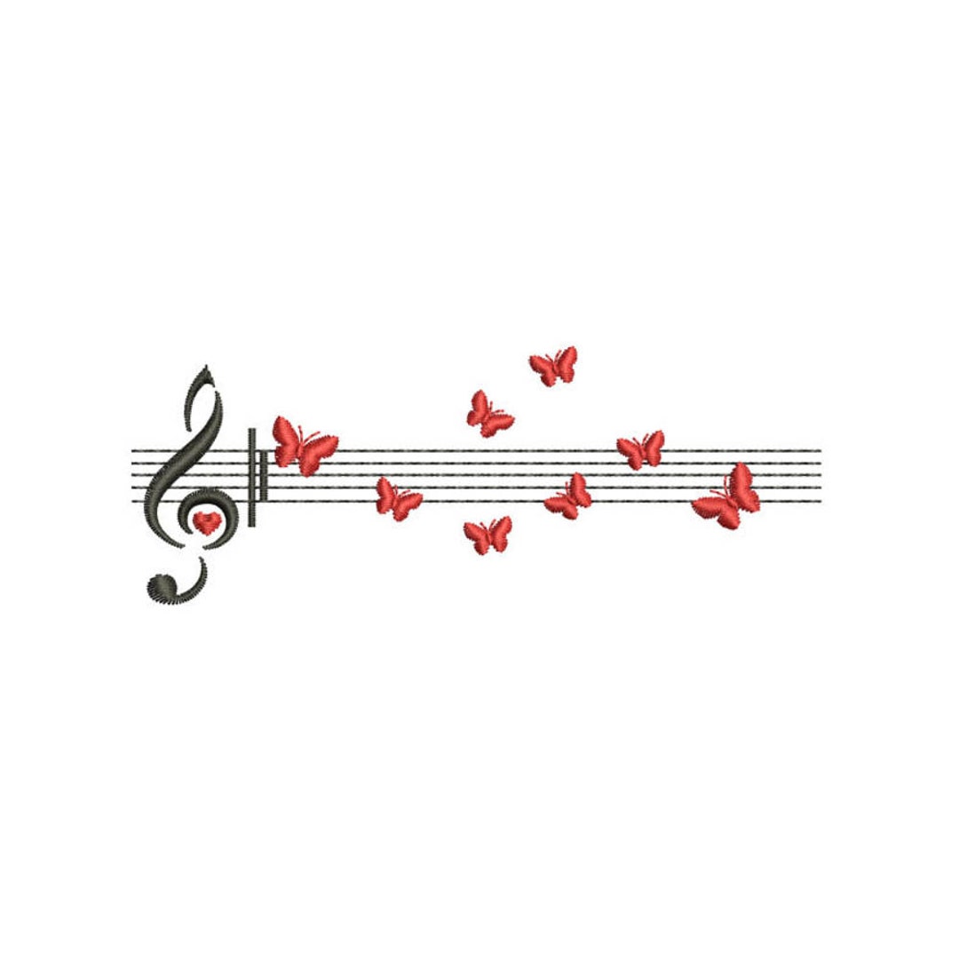 Music Butterfly Heart Notes Machine Embroidery Design / Music Butterfly ...