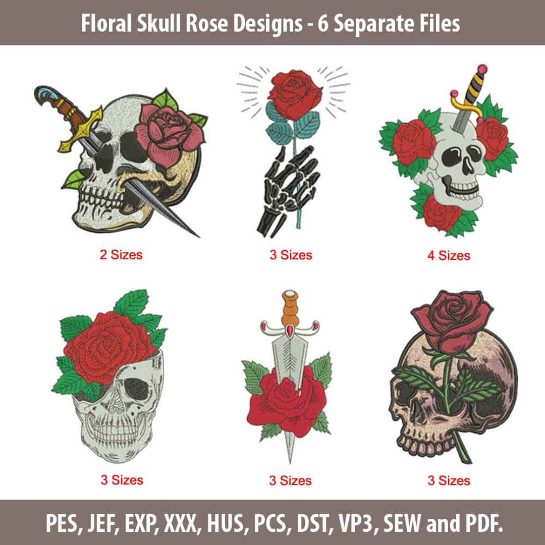 Bundle Skull ROSE Machine Embroidery Design / Skull Head / Rose Skull ...