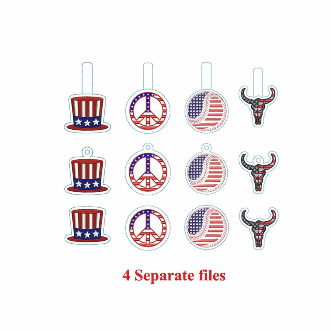 ITH 4th July Bundle Gift Embroidery Design / USA Top Hat Key Fob / USA ...