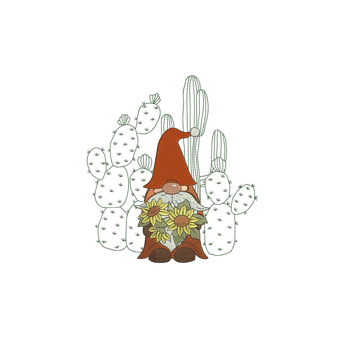 Cactus Gnome With Sunflower Machine Embroidery Design Cactus Gnome ...