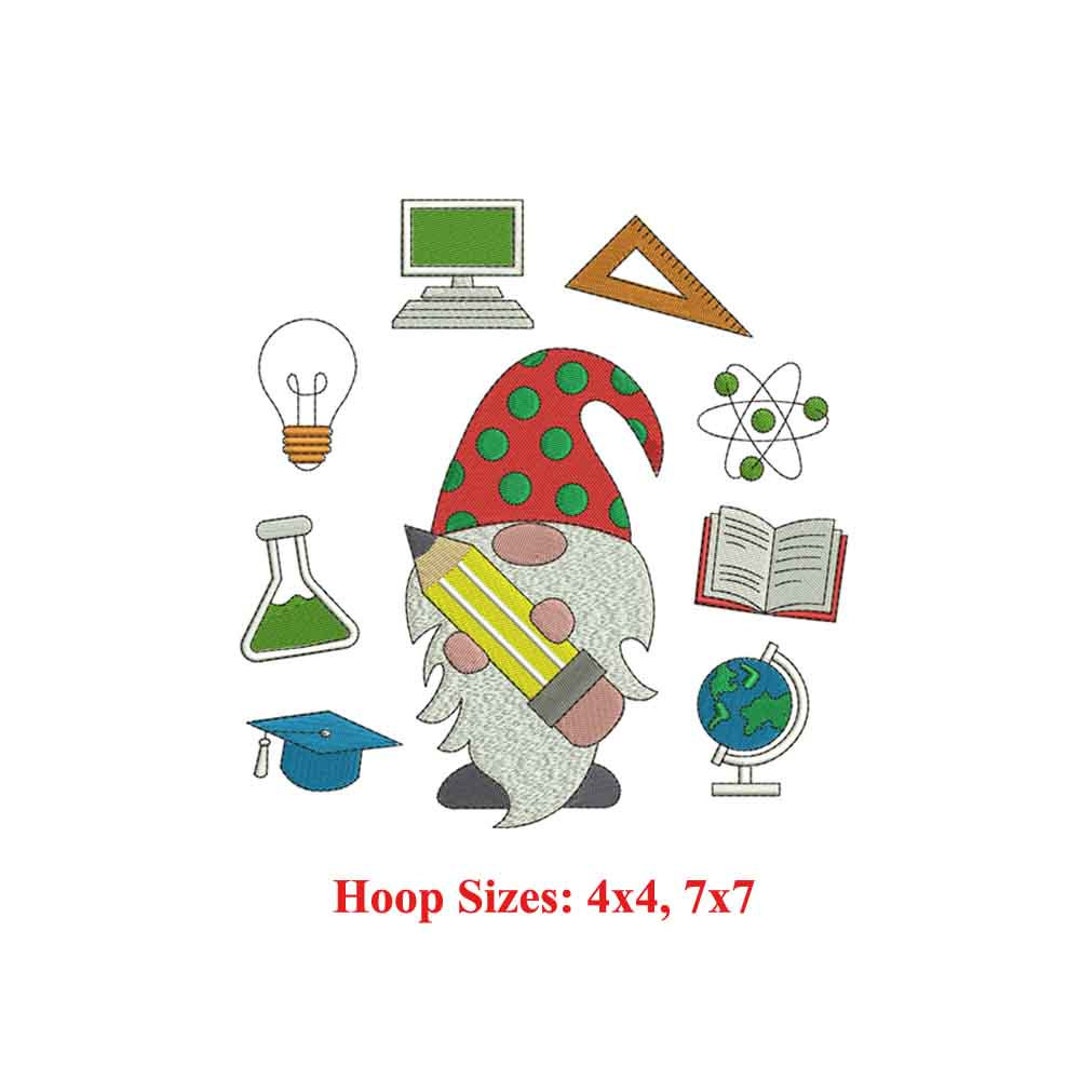 Gnome Back to School Machine Embroidery Design | Teacher Gnome ...