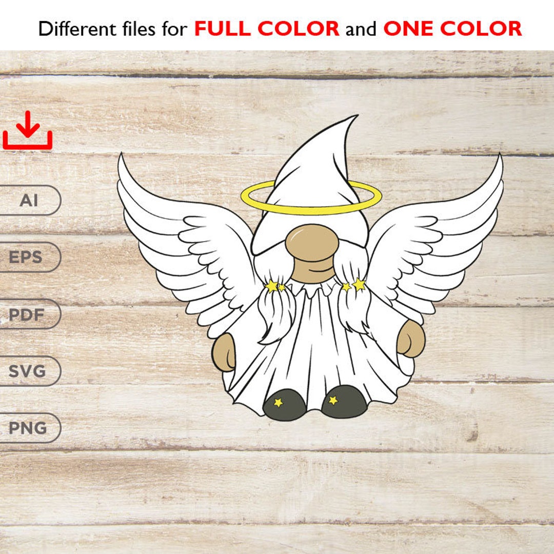 Cute Gnome Angel SVG and PNG Design / Loving Memory Gnome Vector Art ...