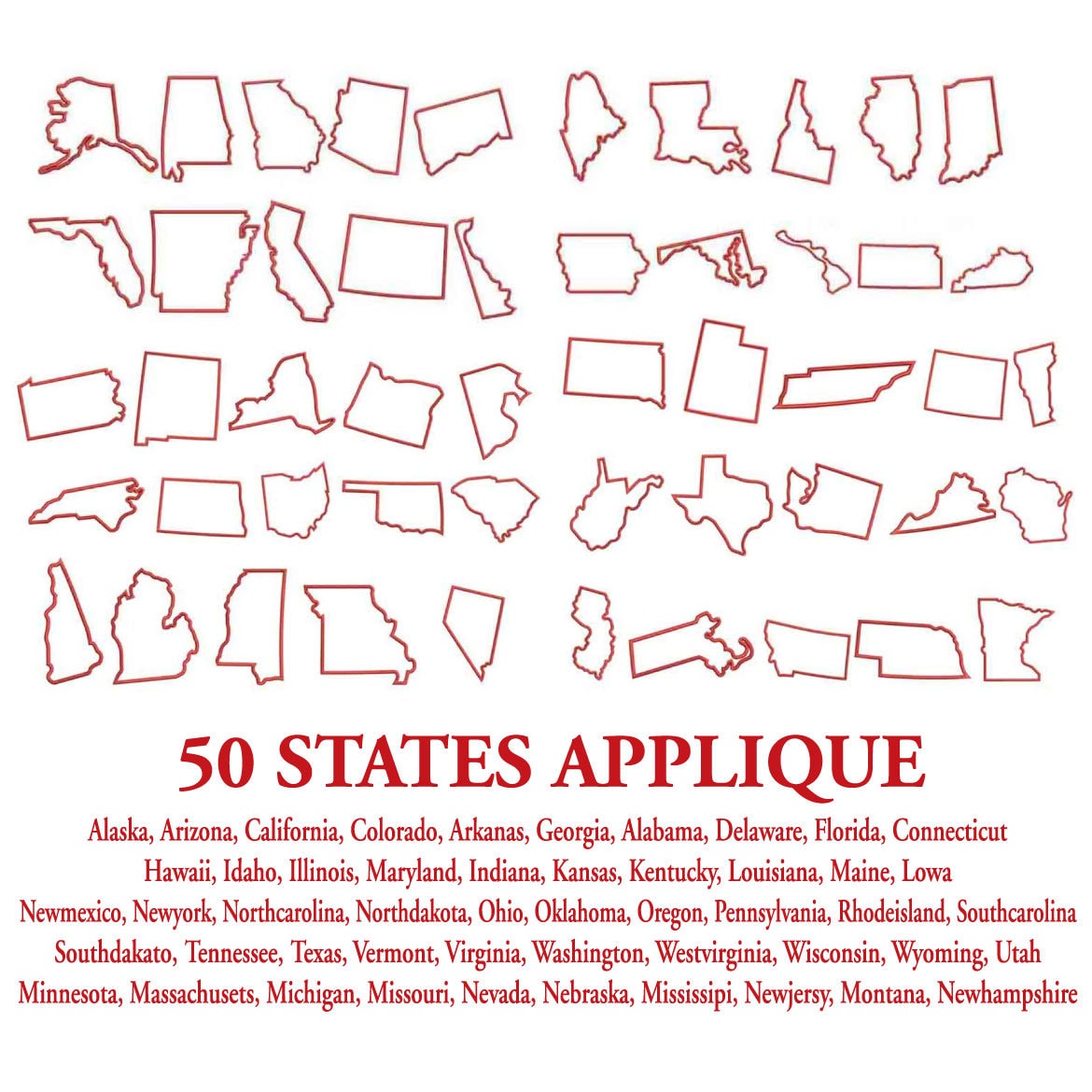 Applique 50 USA State Map Machine Embroidery Design / American State ...