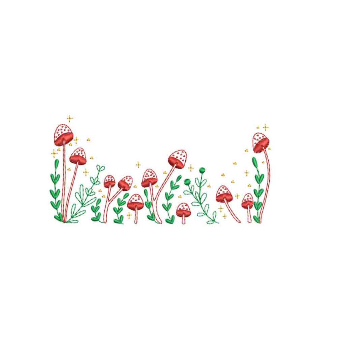 Row of Mushrooms Mushroom Wild Flower Machine Embroidery Design ...