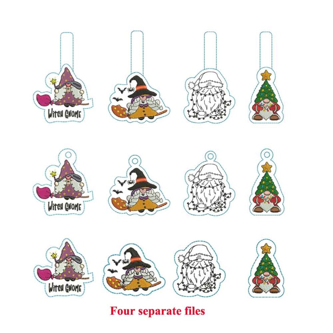 ITH Witch Gnome With Halloween Broom Key Fob Embroidery Design ...