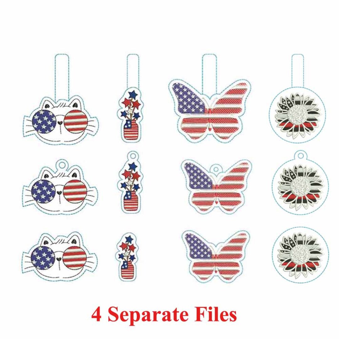 ITH USA Cat Face Map Key Fob Machine Embroidery Design / 4th July USA ...