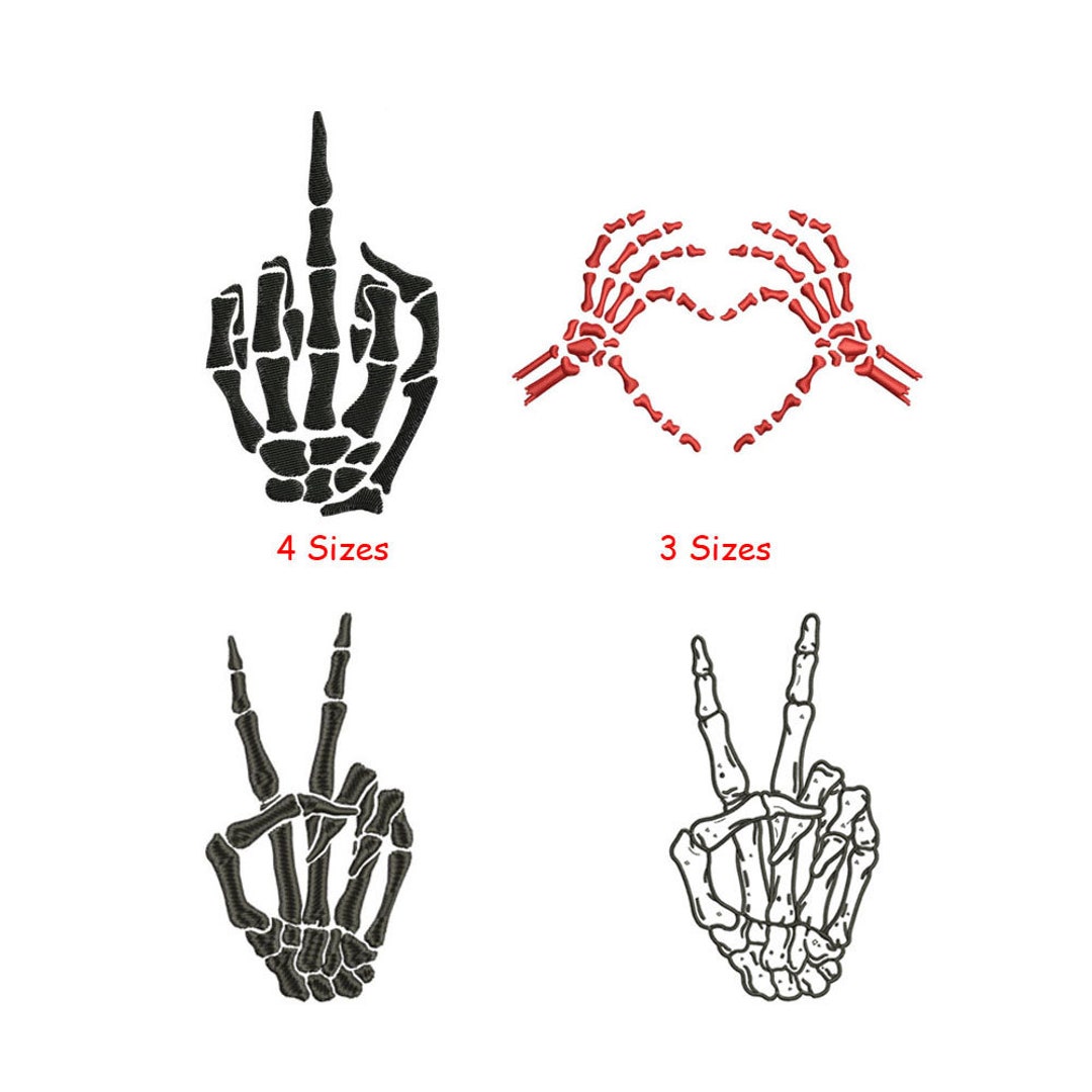 Skeleton Middle Finger Machine Embroidery Design / Skeleton Hand Piece ...