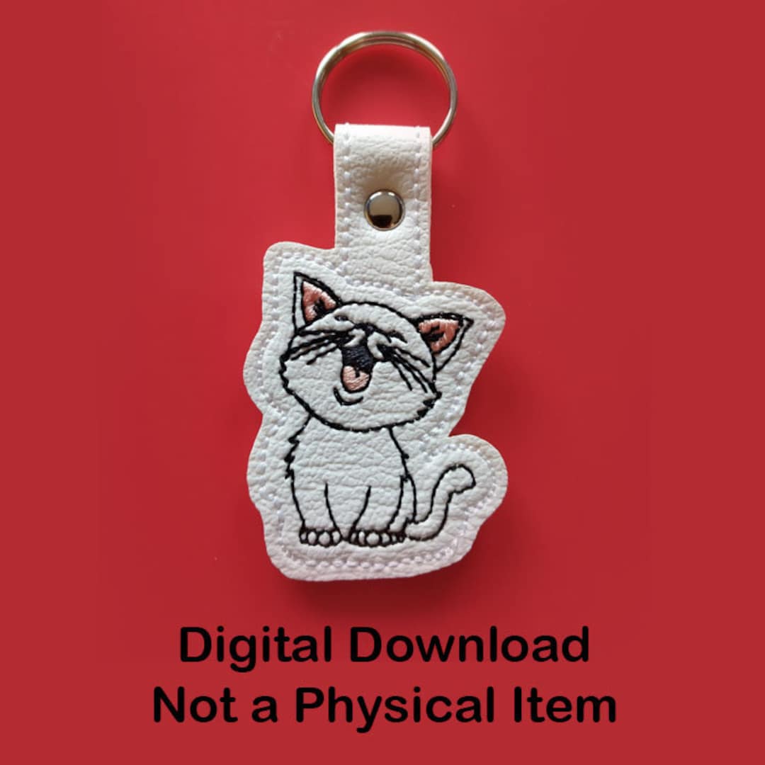 ITH Cute Laughing Cat Key Fob Machine Embroidery Pattern | Cute Kitty ...