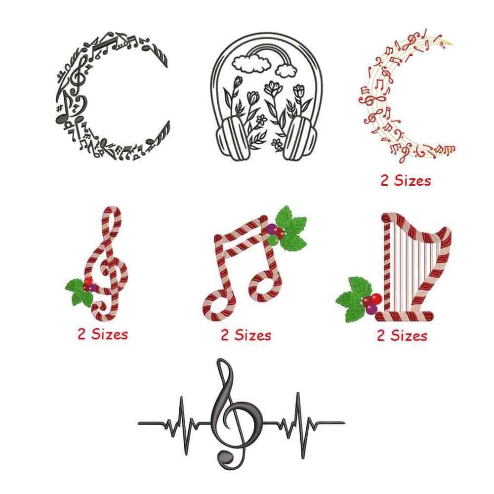 Music Embroidery Design Bundle: Harp, Notes, Headset (digital File) - Etsy