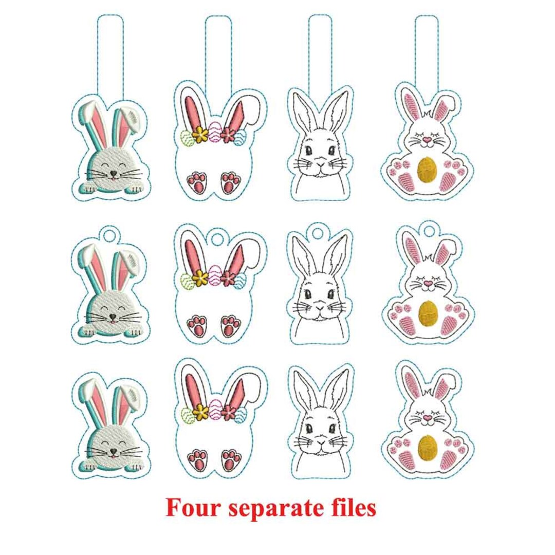 Cute Easter Bunny Key Fob Machine Embroidery Design / Bunny Egg Bow ...