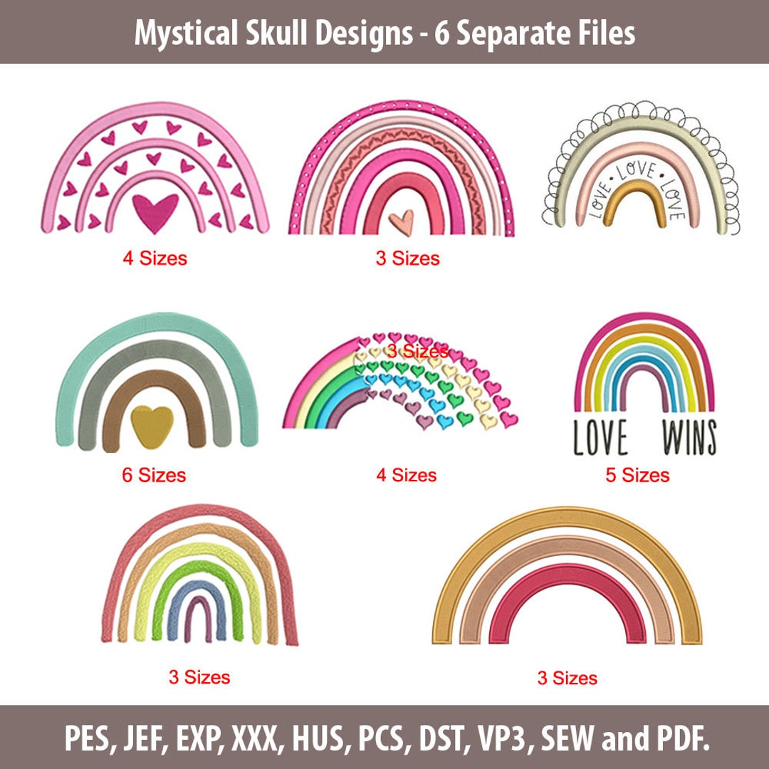 Buy Bundle Pink Rainbow Heart Machine Embroidery Design / Colorful ...