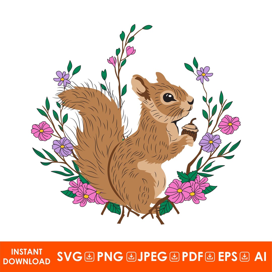 Squirrel Floral SVG Circuit Files | PNG | Floral Flower - Etsy
