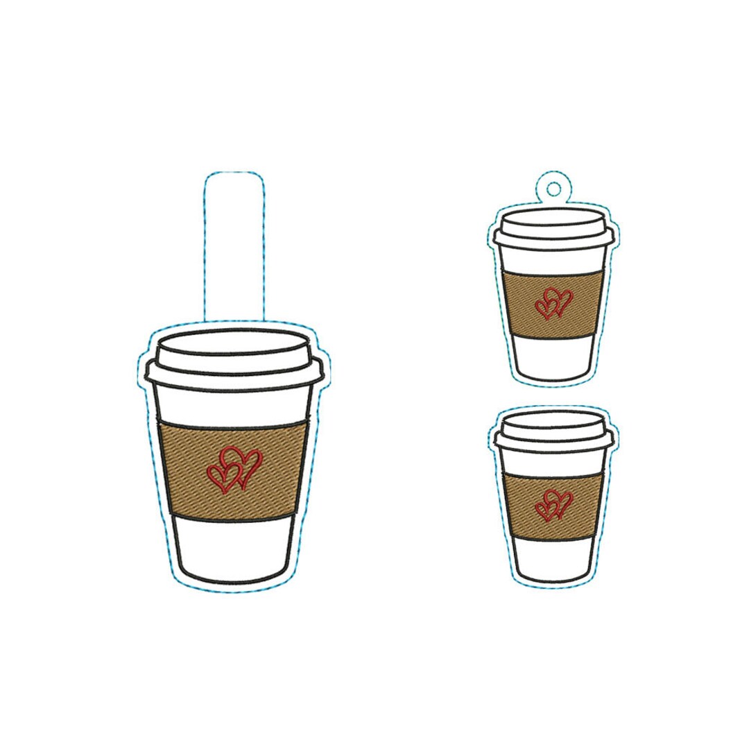 ITH Coffee Cup Key Fob Embroidery Pattern | Coffee Cafe Heart Eyelet ...