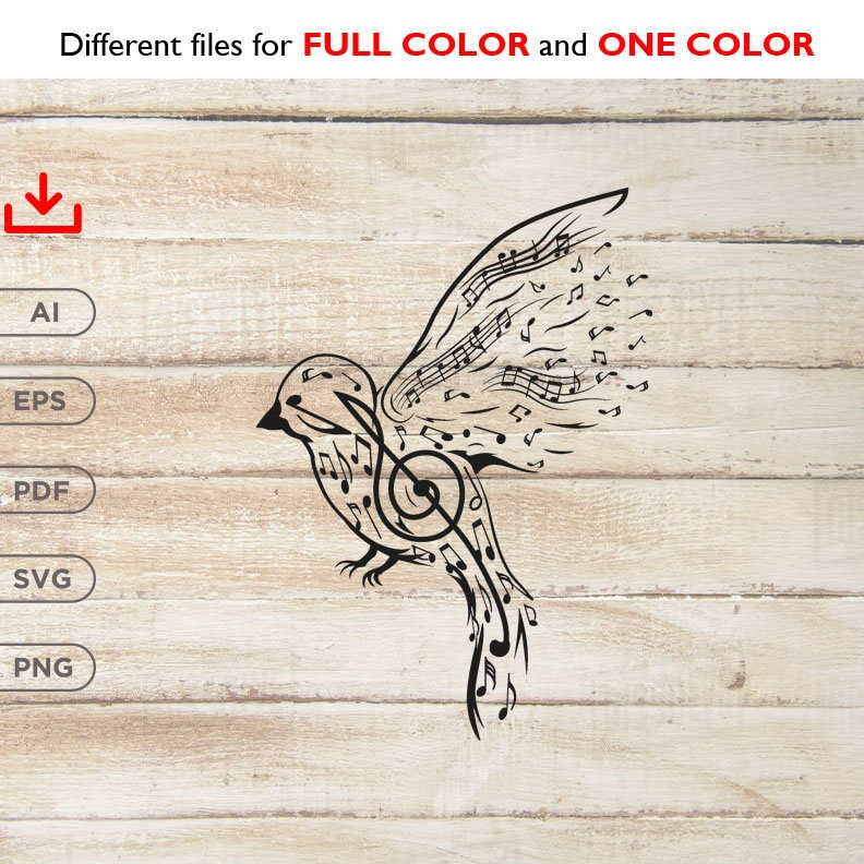 Music Notes Bird SVG and PNG Bird Music Notes Wings Circuit Design ...