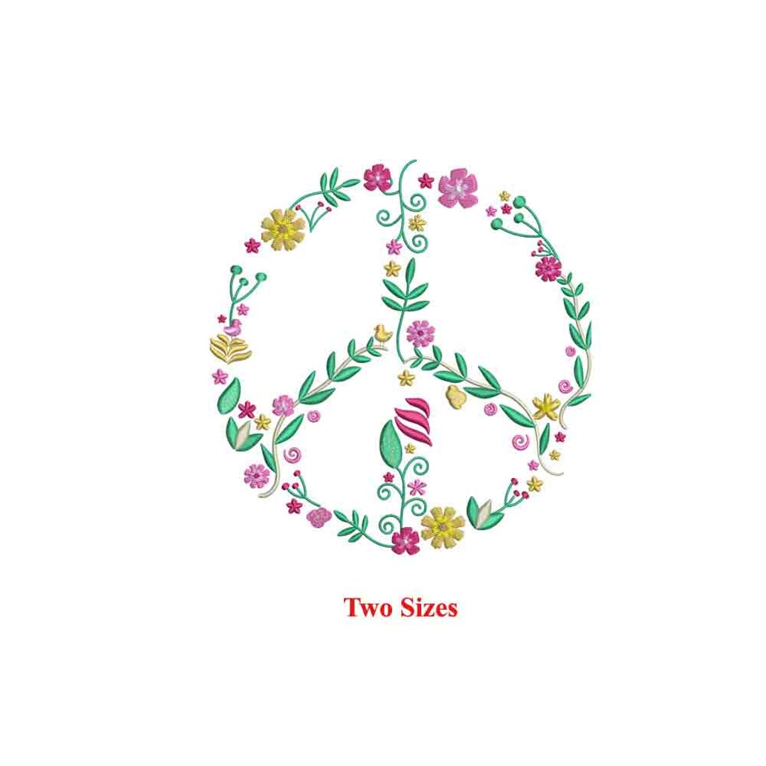 Peace Floral Machine Embroidery Design / Peace Flowers / Floral Peace ...