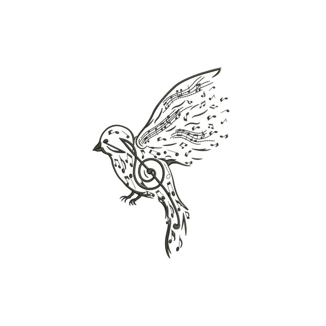 Music Notes Bird Machine Embroidery Design | Bird Music Notes Wings ...