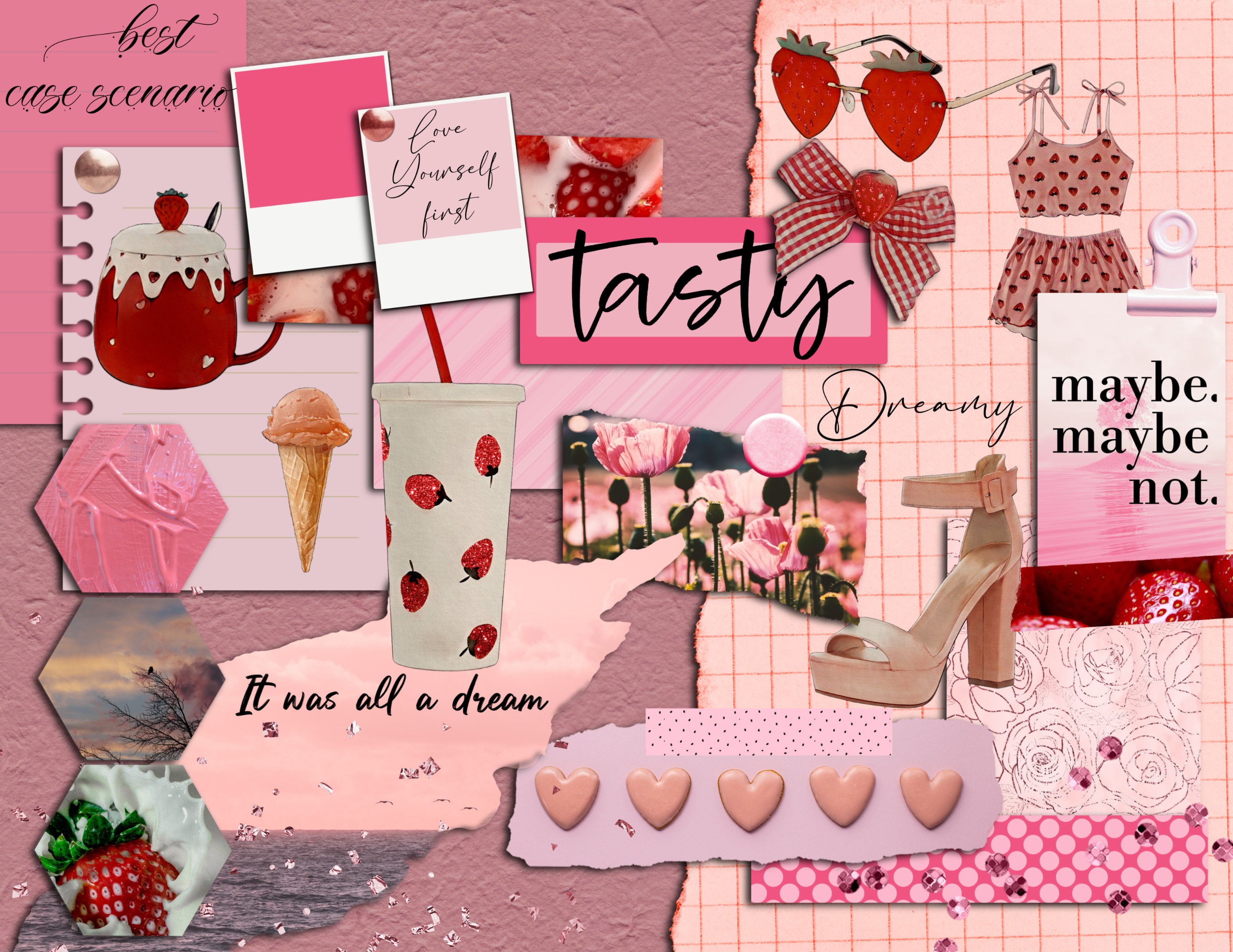 Strawberry Milk Moodboard Digital Planner Stickers - Etsy