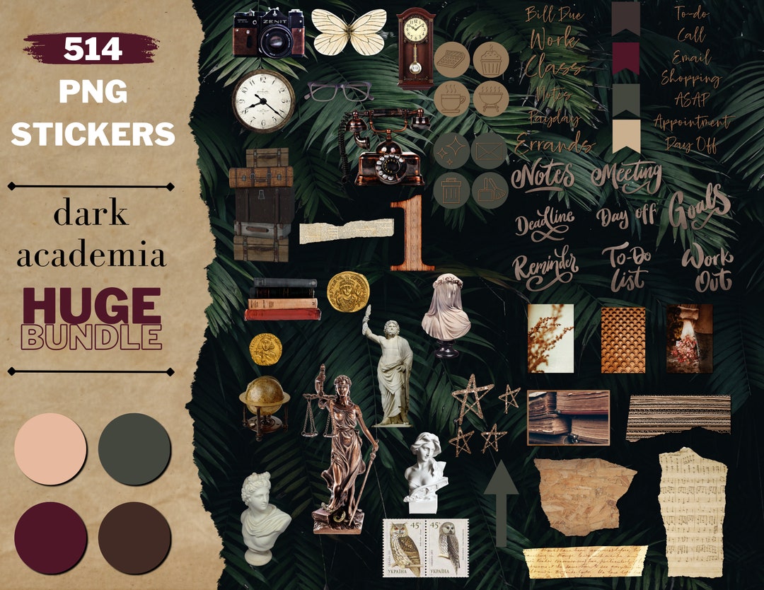 Dark Academia Huge Bundle of Digital Stickers, Journaling Stickers ...