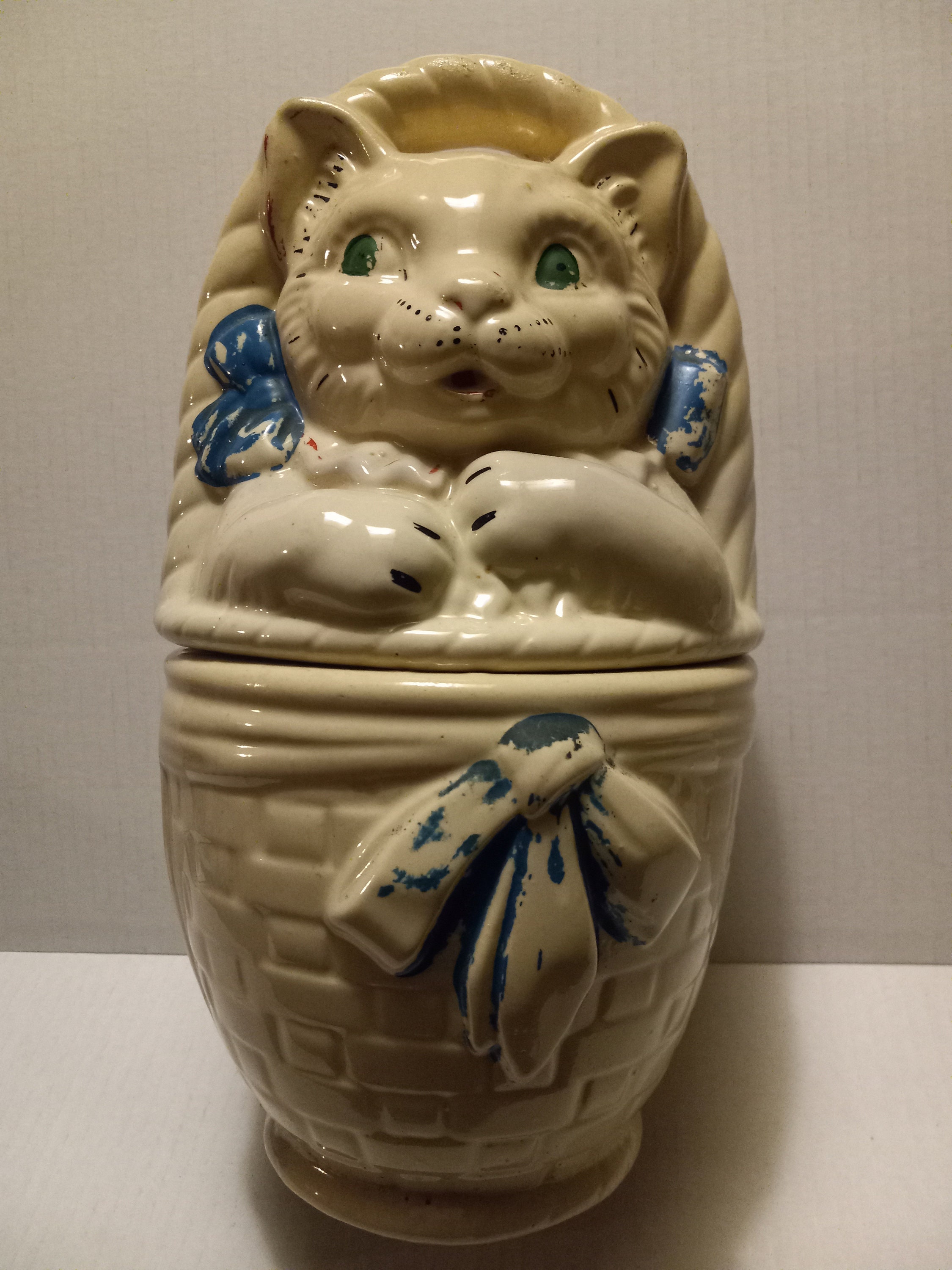 Vintage Mid Century American Bisque USA Cat in Basket Cookie - Etsy