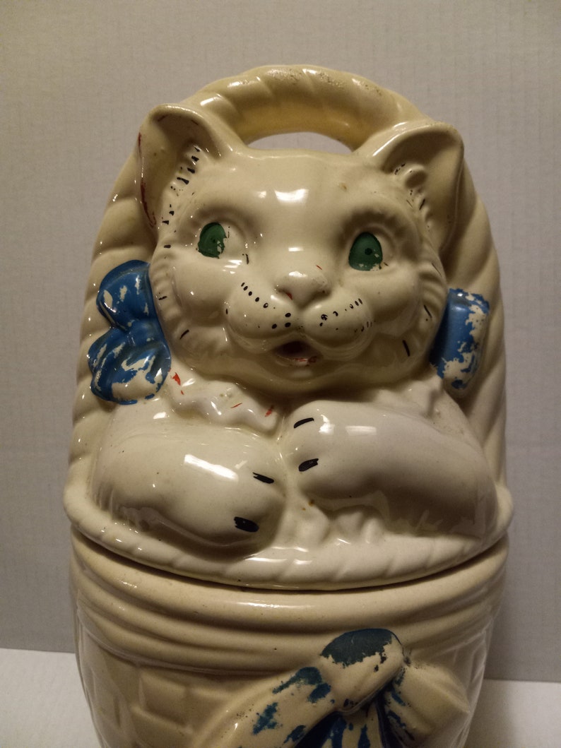 Vintage Mid Century American Bisque USA Cat in Basket Cookie Jar - Etsy