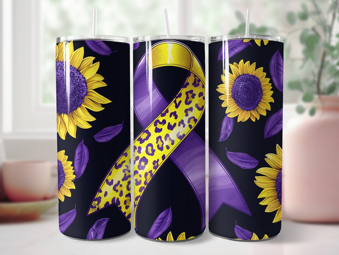 Yellow and Purple Ribbon Awareness 20oz Skinny Tumbler Sublimation ...