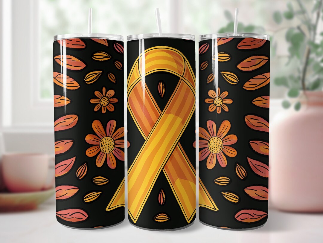 Amber Ribbon Awareness 20oz Skinny Tumbler Sublimation Design PNG ...