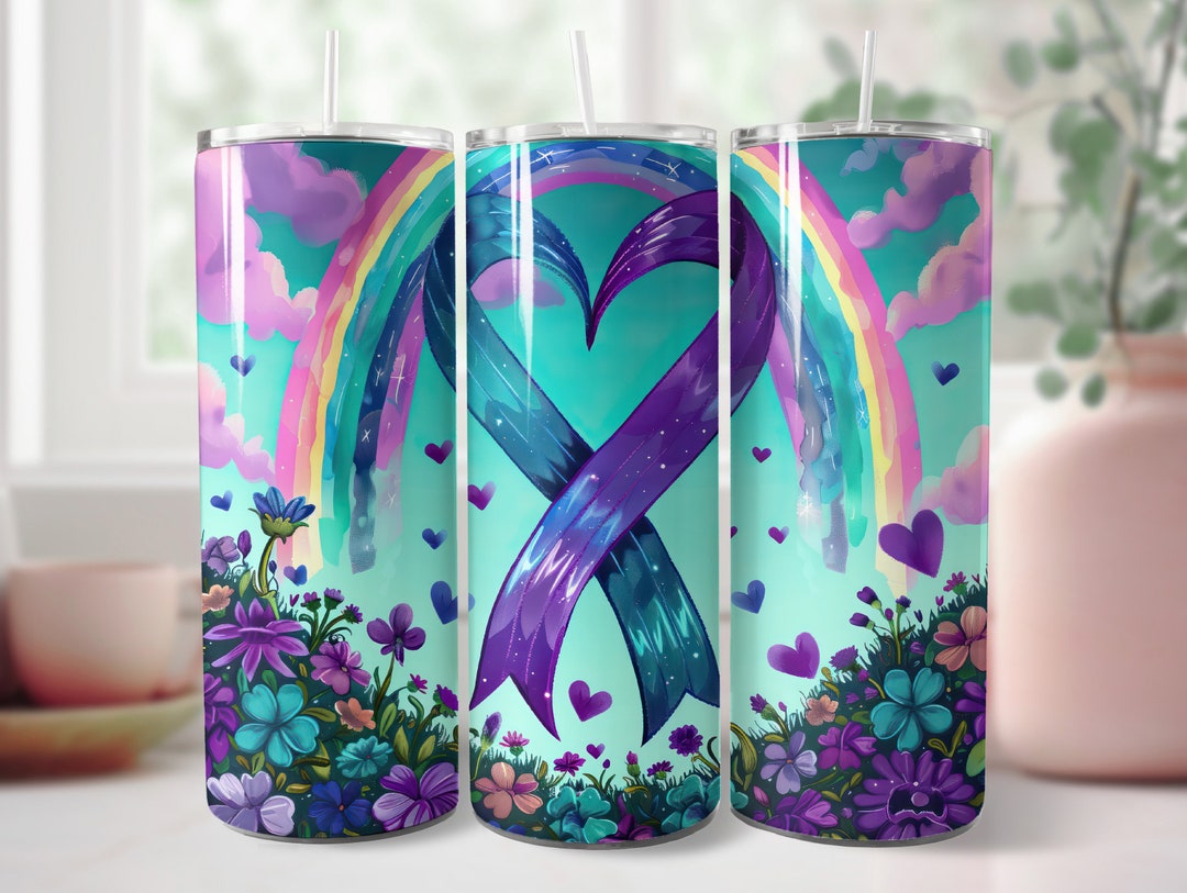 Teal and Purple Ribbon Awareness 20oz Skinny Tumbler Sublimation Design ...