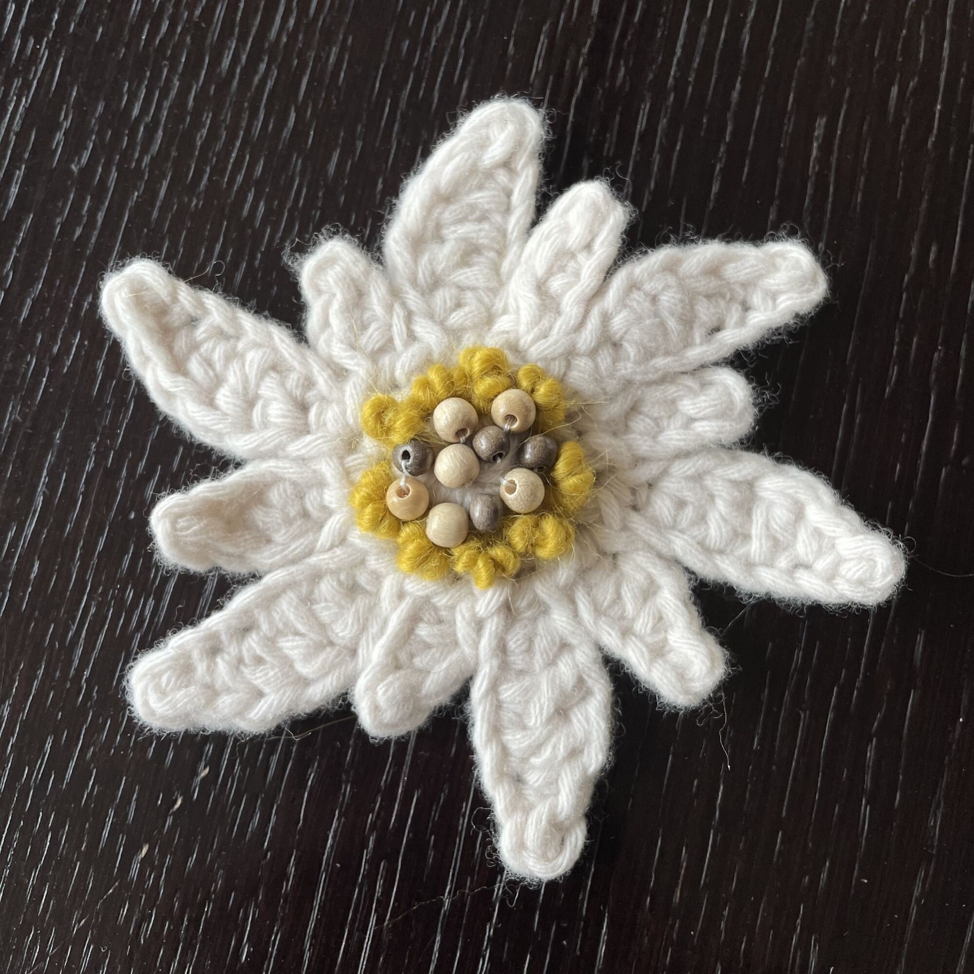 Large Crochet Alpine Edelweiss With Wooden Breads, White Flower ...