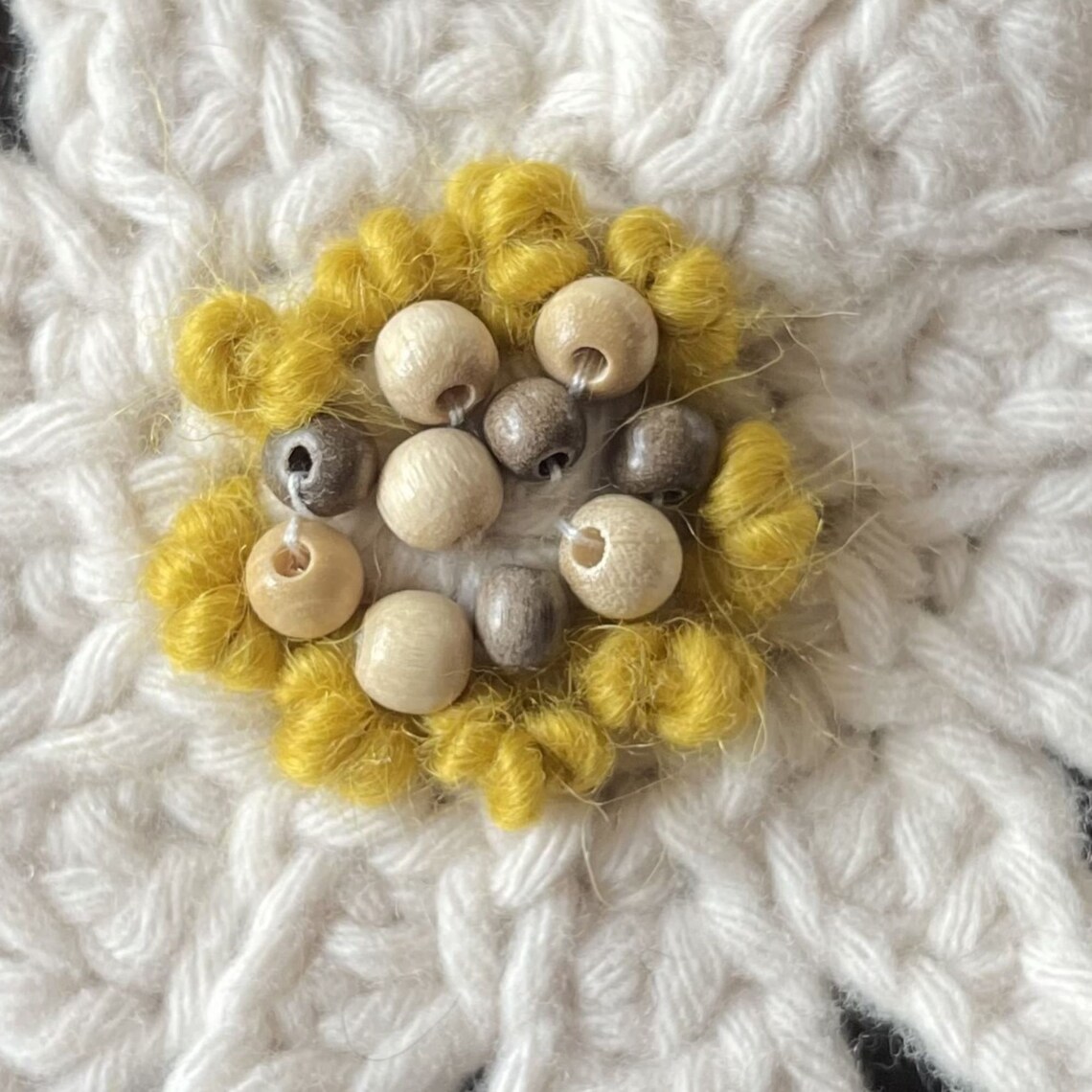 Crochet Edelweiss Applique: Merino Wool Flower Patch With Wooden Beads ...