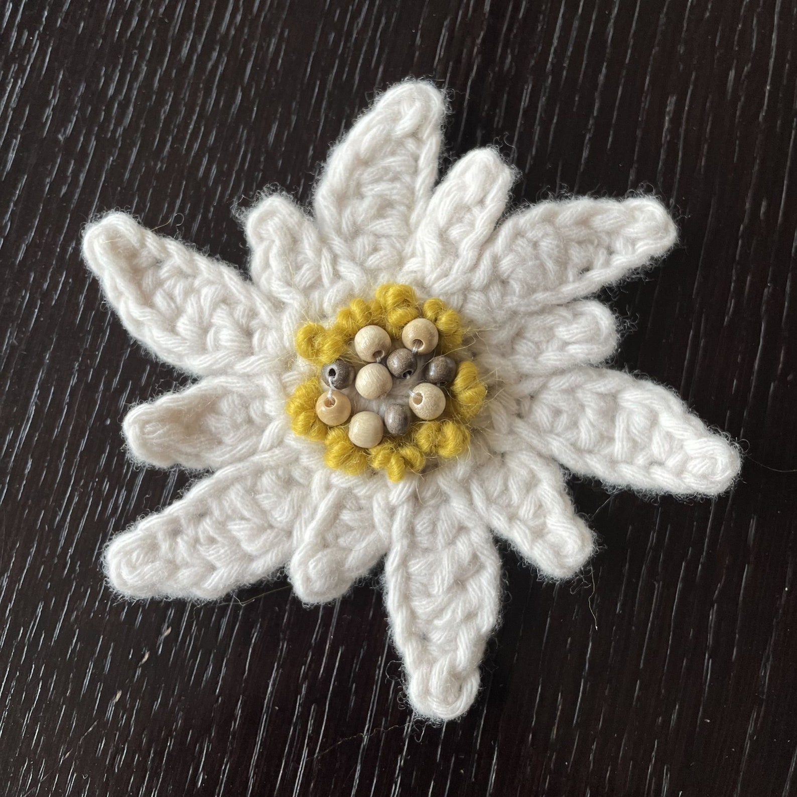 Large Crochet Alpine Edelweiss With Wooden Breads, White Flower ...