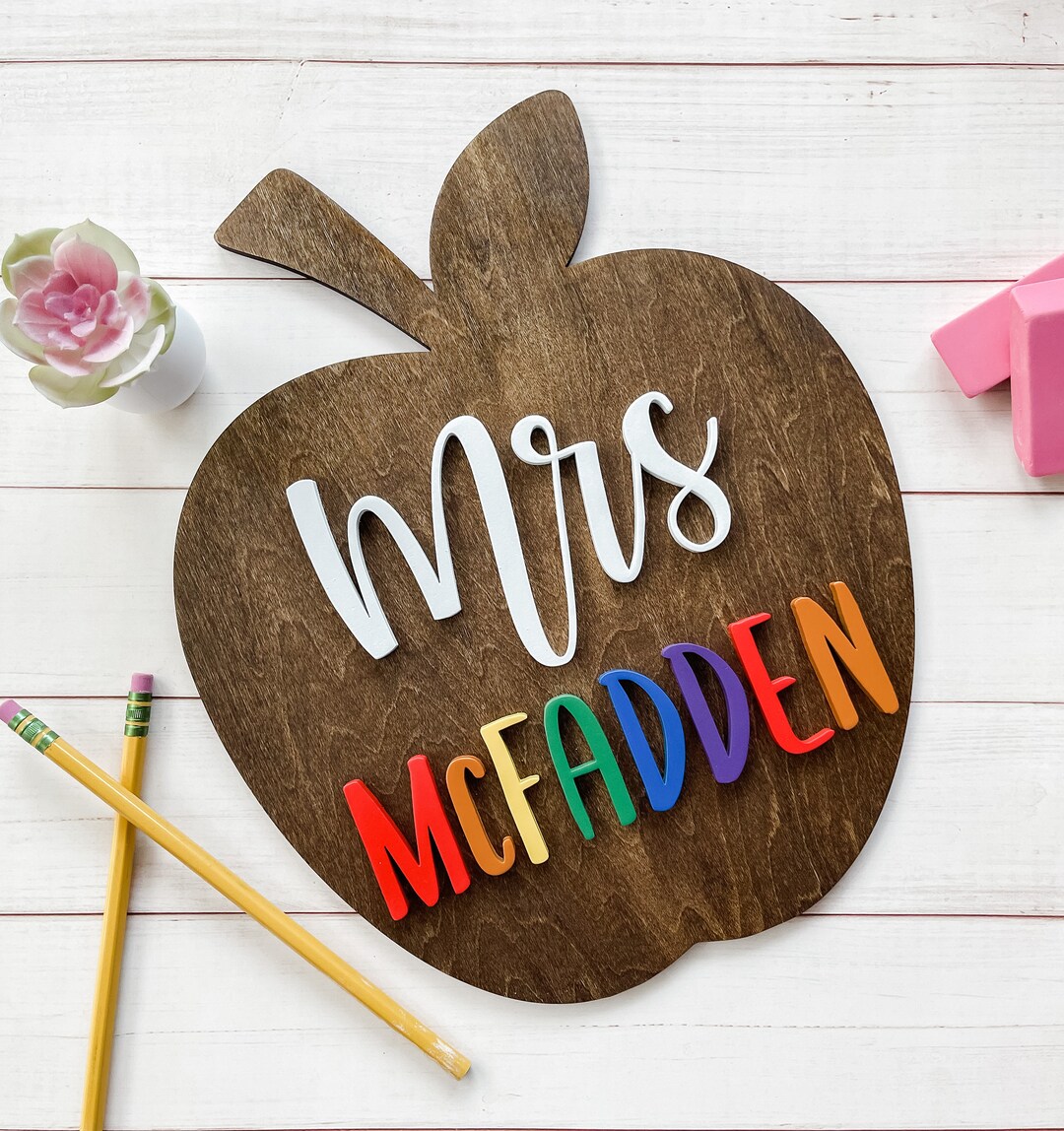 Apple Teacher Name Sign, Teacher Sign, Personalized Teacher Gifts ...
