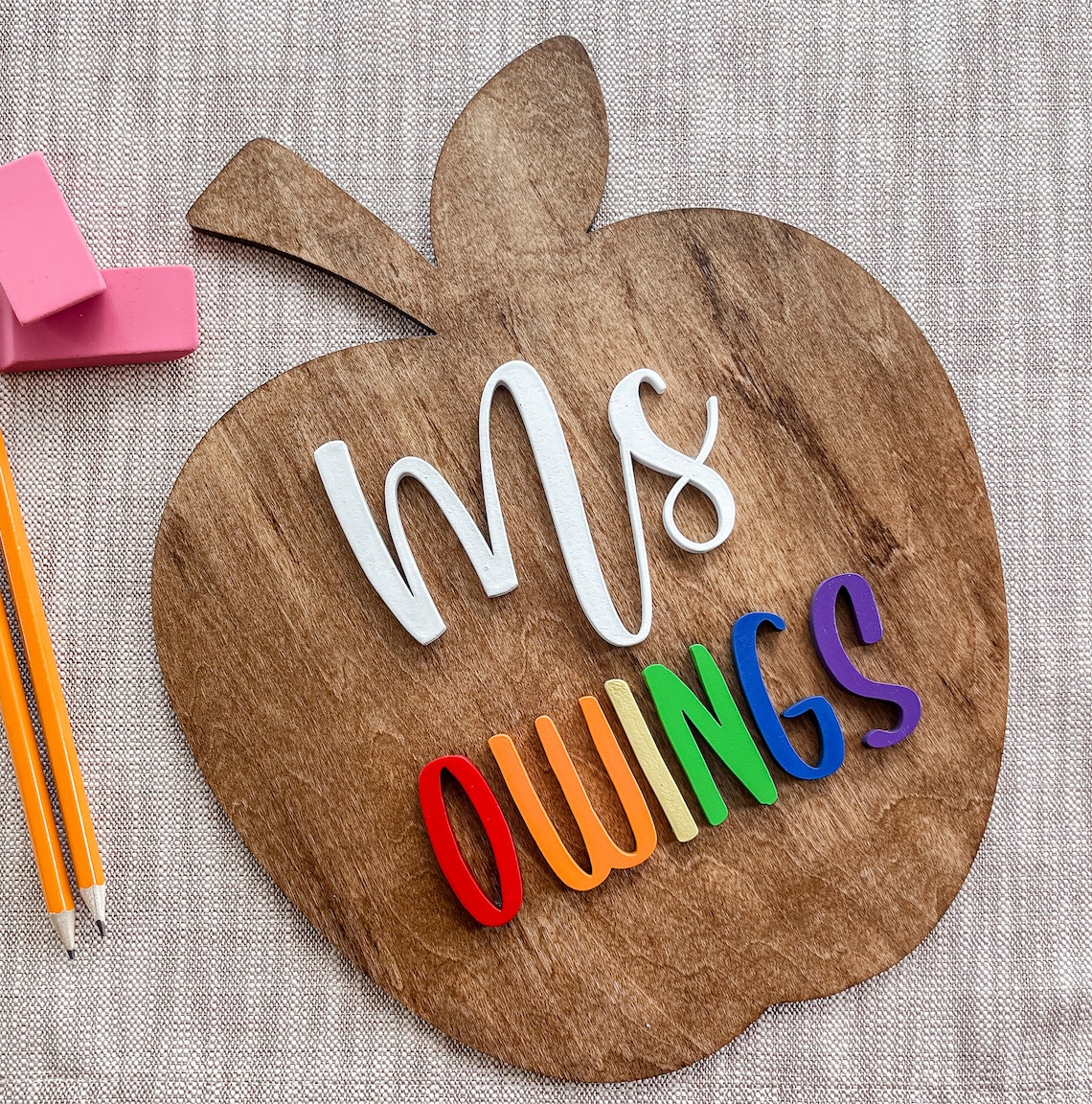 Apple Teacher Name Sign, Teacher Sign, Personalized Teacher Gifts ...